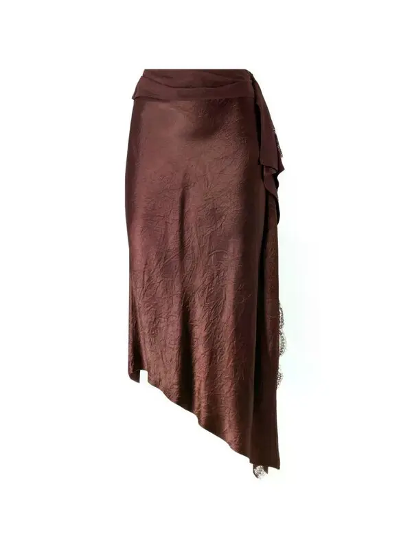 Pinko Asymmetric Lace-trim Midi Skirt - Brown