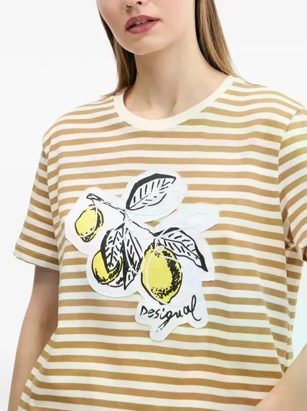 Desigual Graphic-detail Striped Cotton T-shirt