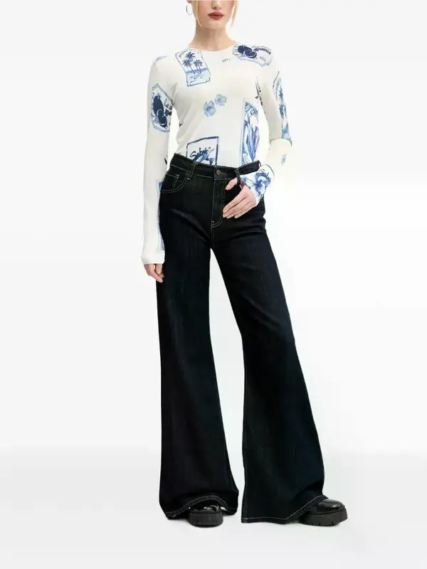 Desigual Graphic Print Round Neck Long Sleeve Sweater