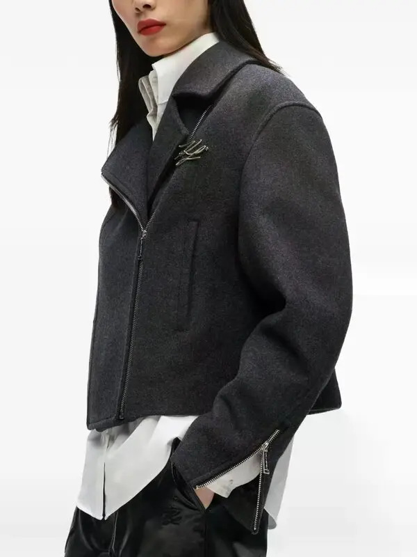 Karl Lagerfeld Biker Jacket With Logo Plaque - Grey