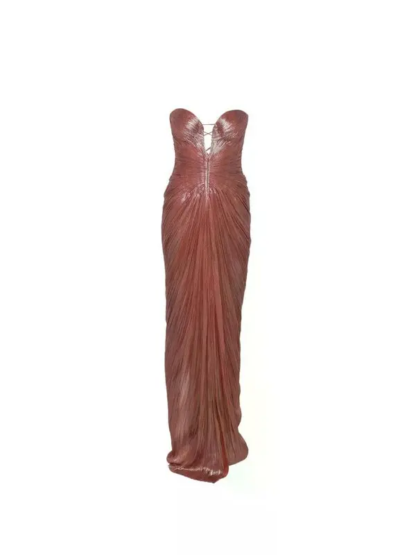MARIA LUCIA HOHAN Alessandra Pleated Strapless Maxi Dress - Brown