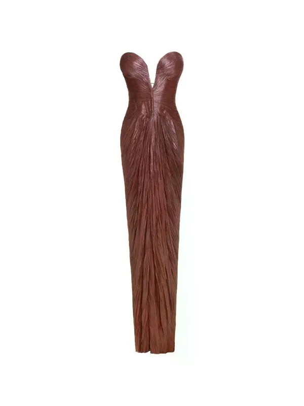 MARIA LUCIA HOHAN Alessandra Pleated Strapless Maxi Dress - Brown
