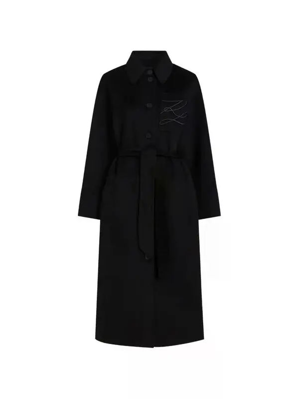 Karl Lagerfeld Belted Long Wool-blend Coat - Black