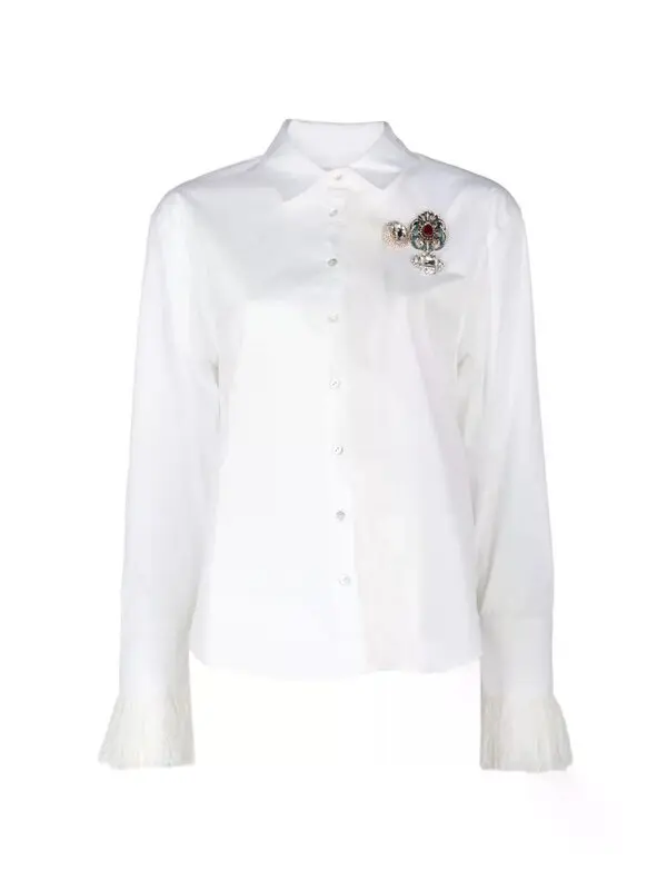 Cinq À Sept Rococo Brooch Lace-trim Shirt - White