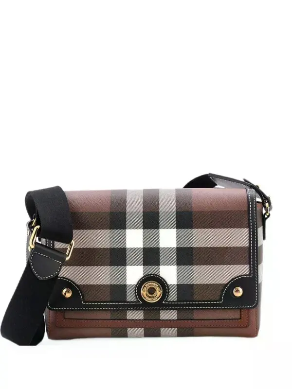 Burberry Note Check Canvas And Leather Medium Crossbody Bag - Black