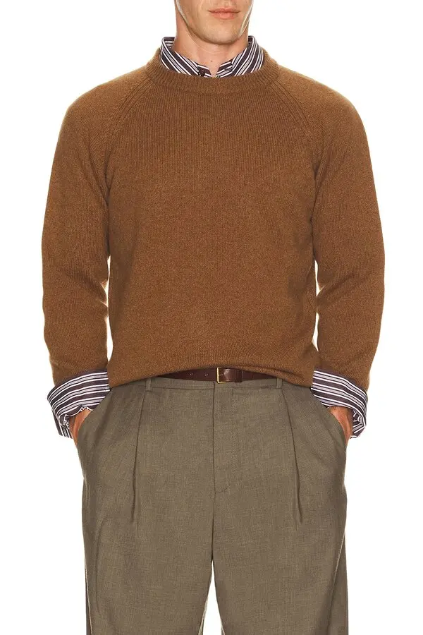 Saint Laurent Cashmere Raglan Sleeve Crewneck Sweater - Brun