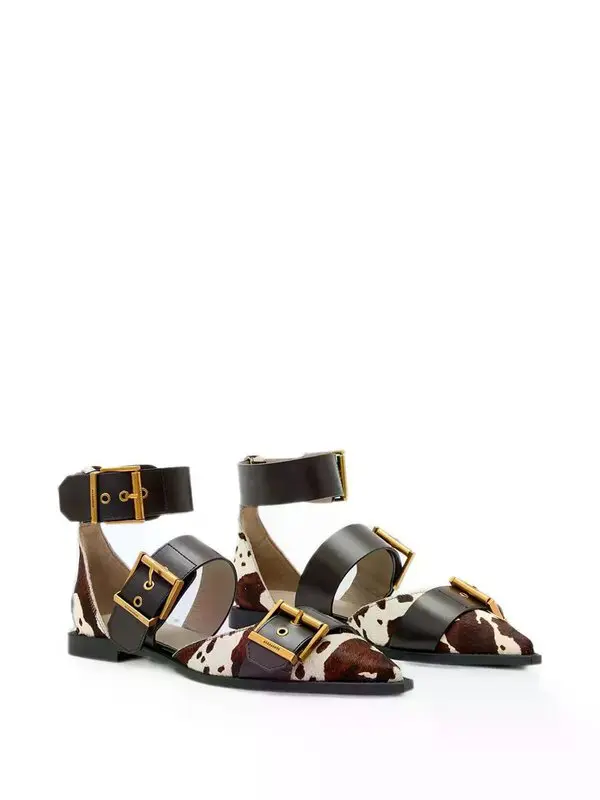 ALLSAINTS Sutton Cow-print Buckled Ballet Flats