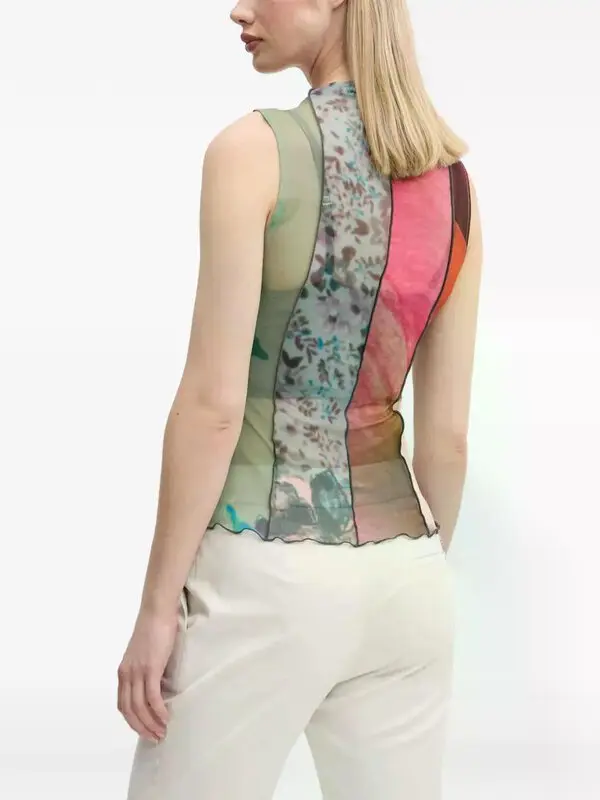 Desigual Abstract Print Sleeveless Top With Scalloped Trim