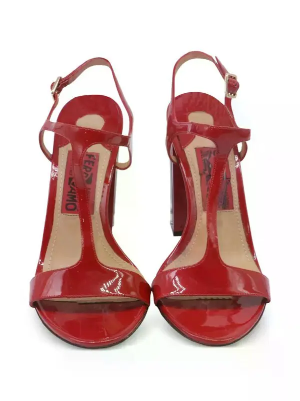 FERRAGAMO Patent Leather Mirror Heel T-strap Sandals