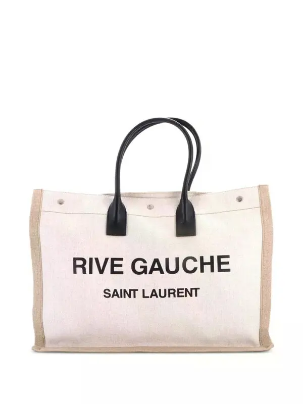 Saint Laurent Rive Gauche Canvas Large Tote Bag - Neutrals