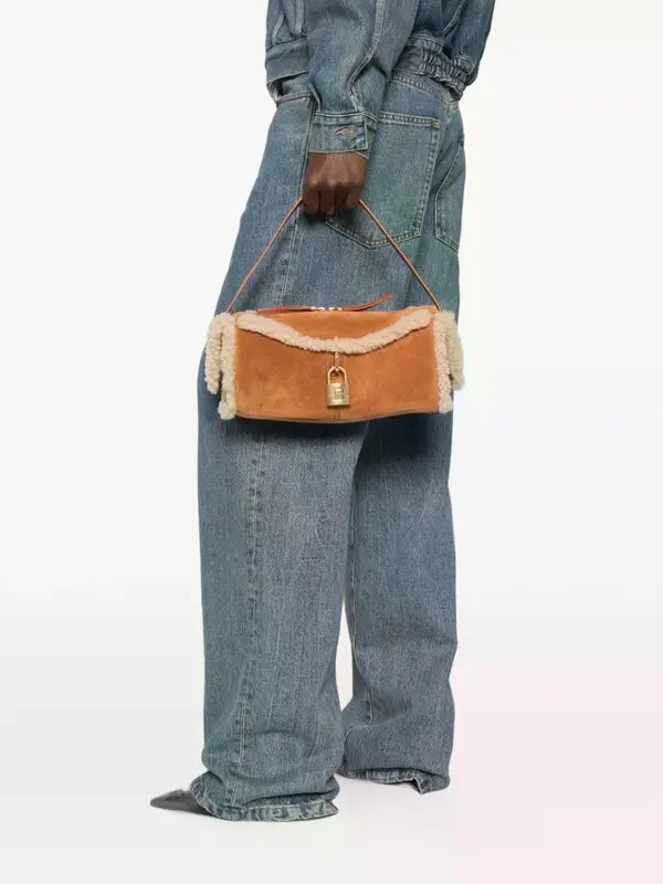 Balmain Pulse Shearling-trim Suede Shoulder Bag