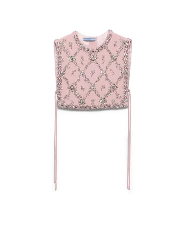 Prada Embroidered Cady Vest With Jeweled Embellishments