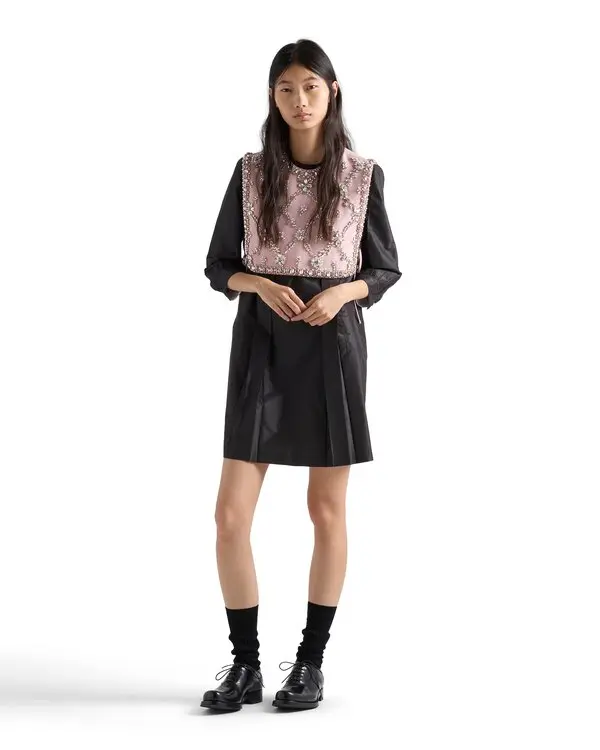 Prada Embroidered Cady Vest With Jeweled Embellishments
