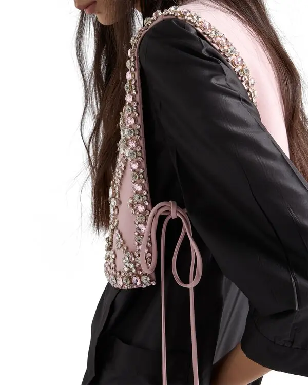 Prada Embroidered Cady Vest With Jeweled Embellishments