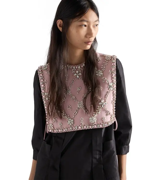 Prada Embroidered Cady Vest With Jeweled Embellishments