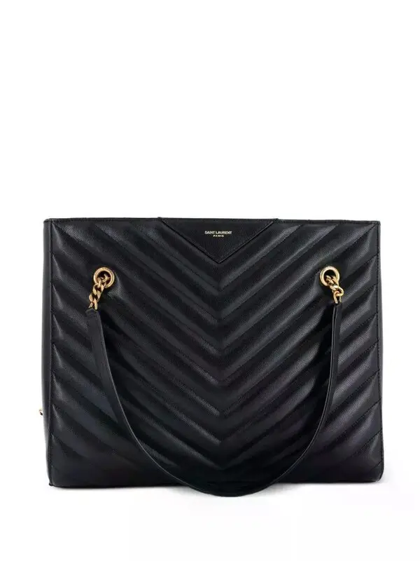 Saint Laurent Tribeca Shopping Matelasse Chevron Leather Medium Tote Bag - Black