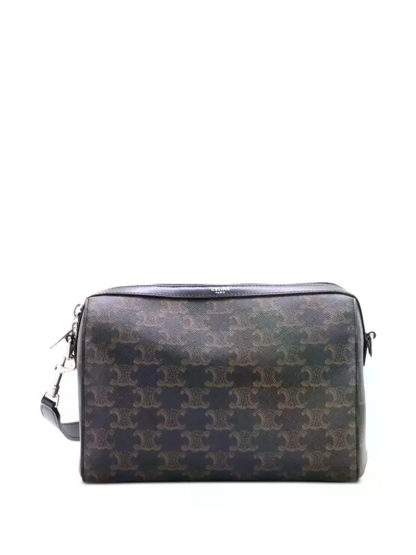Celine Triomphe Coated Canvas Convertible Zip Boston Bag Mini - Black