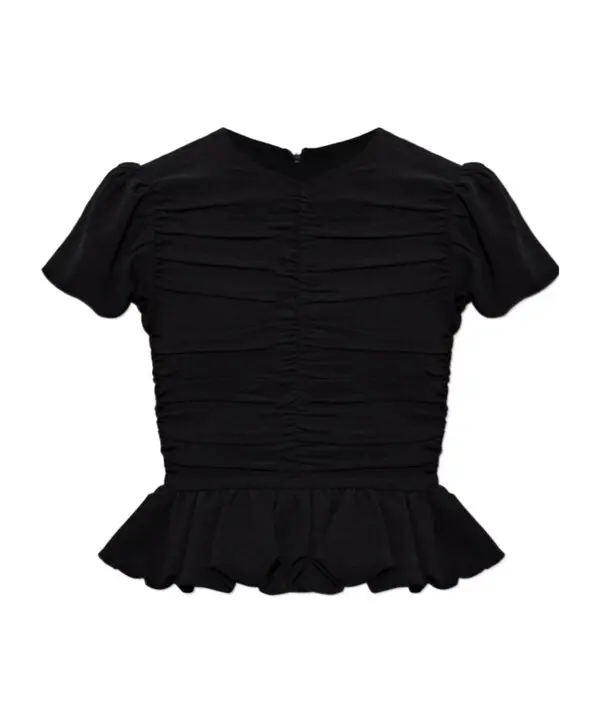 ROTATE BY BIRGER CHRISTENSEN Ruched Puff-sleeve Top - Black