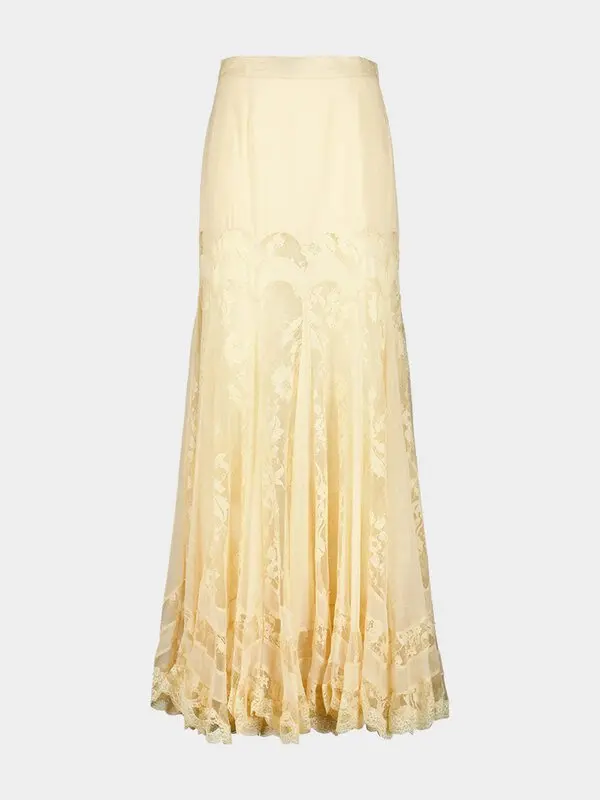 Zimmermann Valiant Panelled Lace Maxi Skirt - Sand