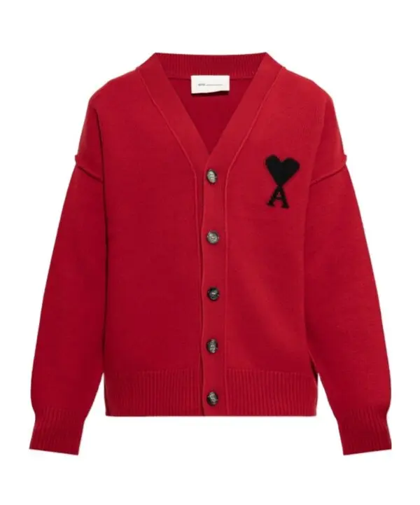 AMI Paris De Coeur Logo Intarsia-knit Cardigan