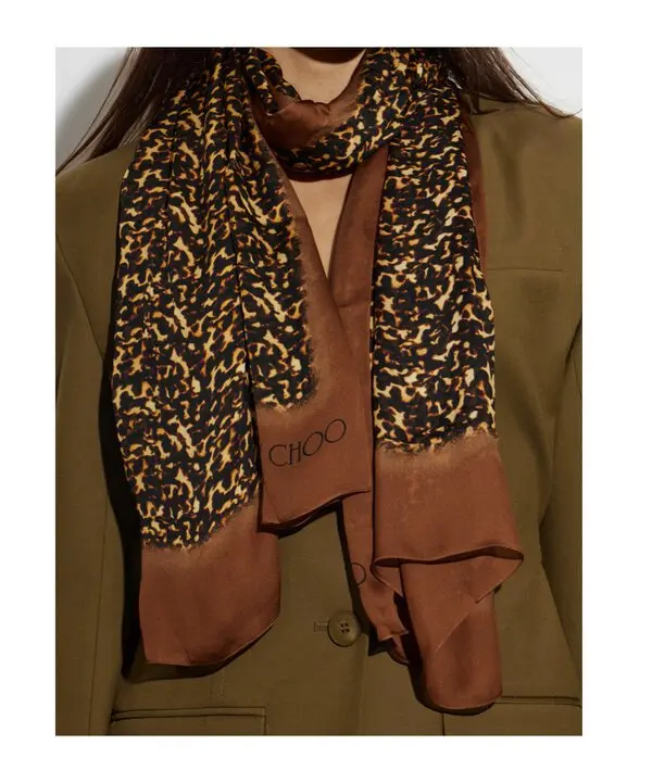 JIMMY CHOO Patterned Silk Scarf - Brown