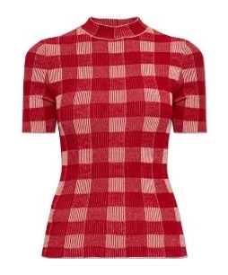 AMI Paris Checked Short Sleeve Knit Top - Soft Pink/ruby Red