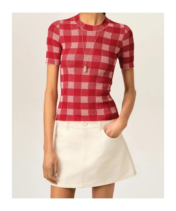 AMI Paris Checked Short Sleeve Knit Top