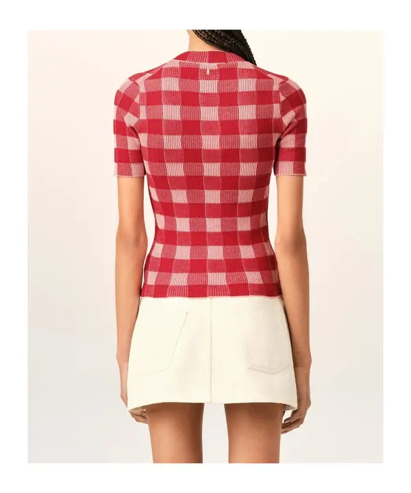 AMI Paris Checked Short Sleeve Knit Top