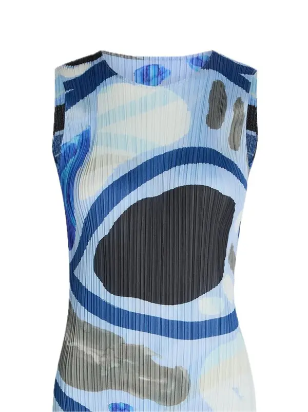 Issey Miyake Sleeveless Abstract Print Midi Dress - Light Blue