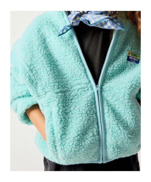 American Vintage Long Sleeve Fleece Jacket With Stand Collar And Logo Patch