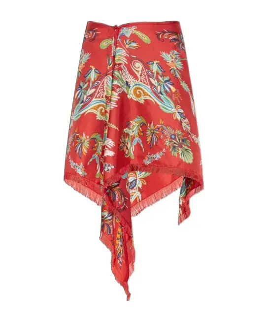Etro Silk Cover-up Pareo With Paisley Foliage Motif - Red