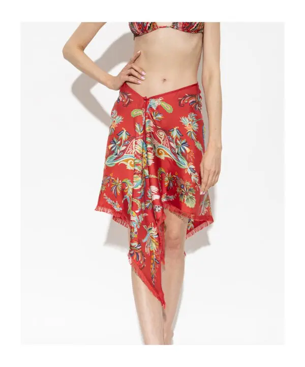 Etro Silk Cover-up Pareo With Paisley Foliage Motif
