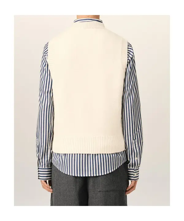 AMI Paris De Coeur V-neck Sweater Vest - Off-white/black