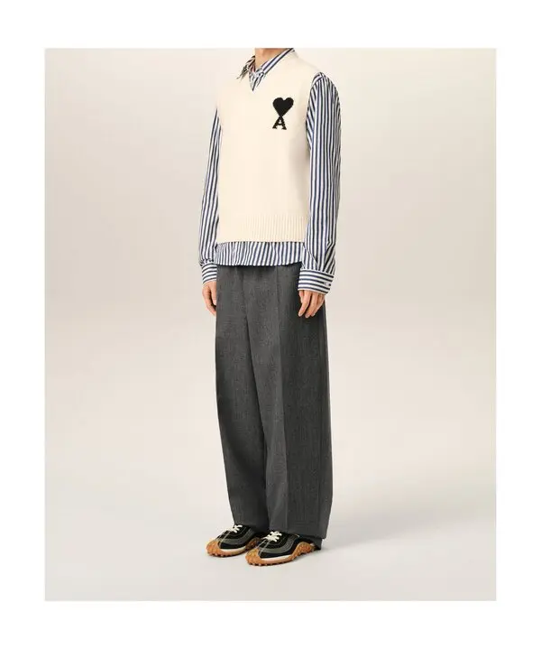 AMI Paris De Coeur V-neck Sweater Vest - Off-white/black