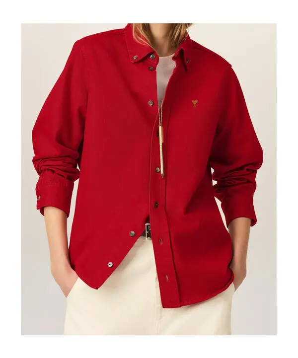 AMI Paris Red Cotton Shirt With De Coeur