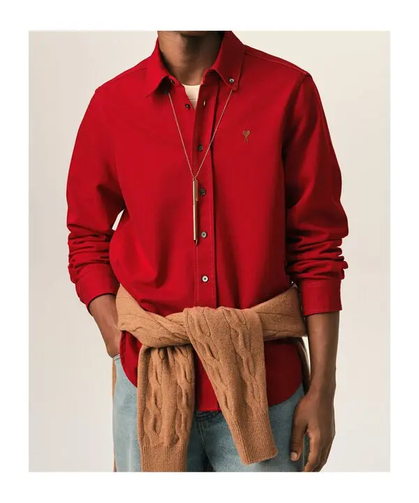 AMI Paris Red Cotton Shirt With De Coeur