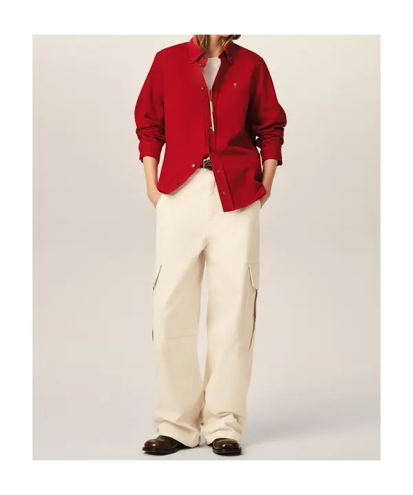AMI Paris Red Cotton Shirt With De Coeur