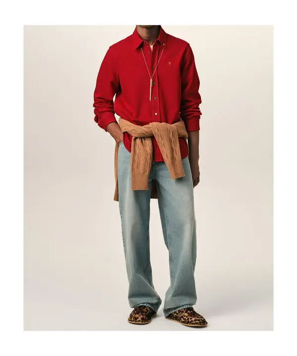 AMI Paris Red Cotton Shirt With De Coeur