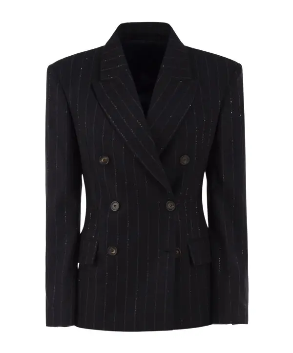 Brunello Cucinelli Double-breasted Pinstripe Blazer With Sequins