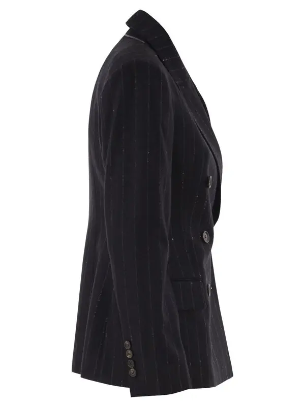 Brunello Cucinelli Double-breasted Pinstripe Blazer With Sequins