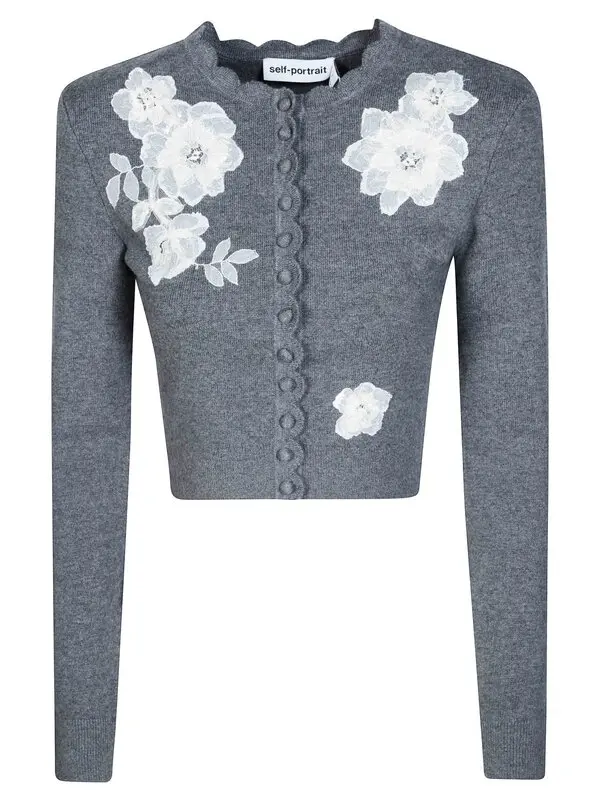 SELF-PORTRAIT Lace-flower Knit Cardigan - Grey