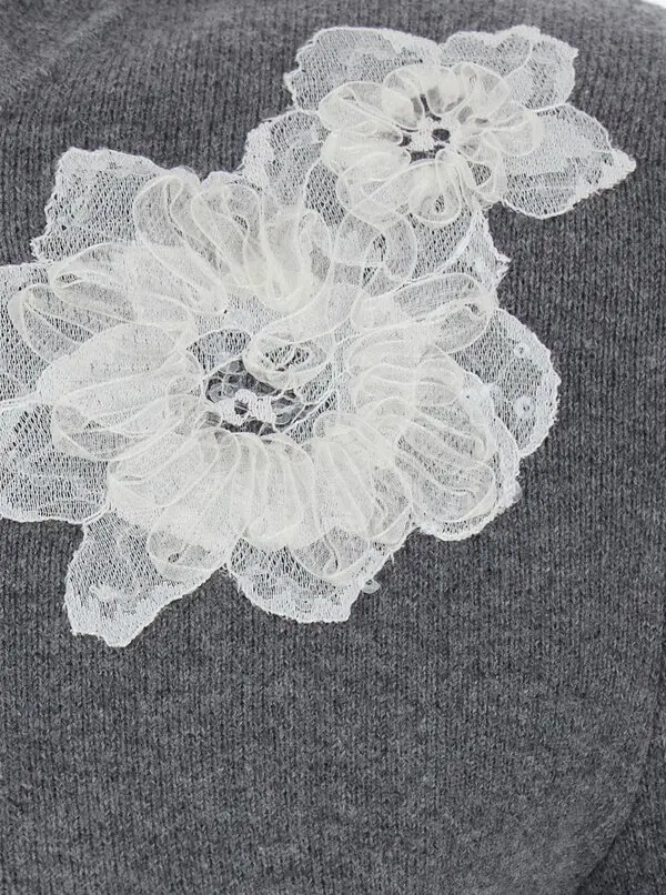 SELF-PORTRAIT Lace-flower Knit Cardigan - Grey