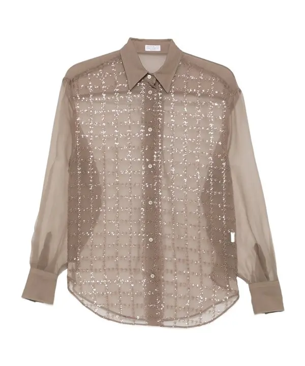 Brunello Cucinelli Sequin-embellished Semi-sheer Shirt - Brown