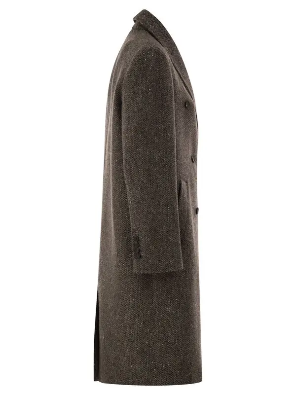 Brunello Cucinelli Double-breasted Herringbone Tweed Coat With Sequins