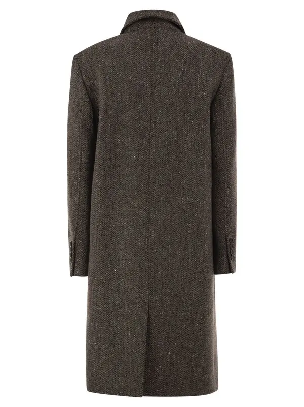Brunello Cucinelli Double-breasted Herringbone Tweed Coat With Sequins