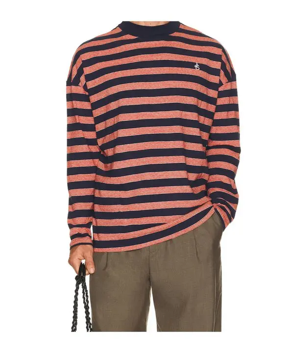JIL SANDER Striped Embroidered Long Sleeve T-shirt