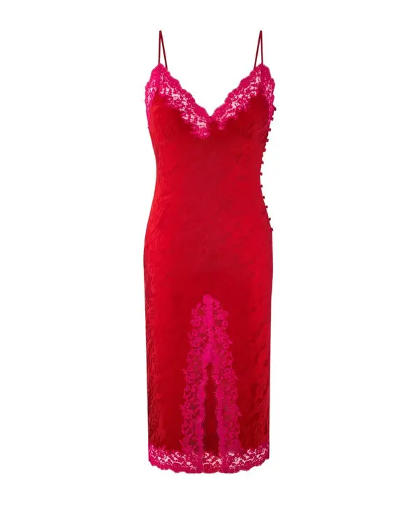 Saint Laurent Laced Midi Dress In Silk Jacquard