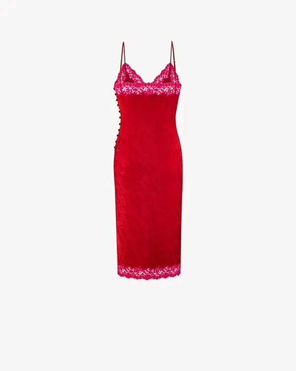 Saint Laurent Laced Midi Dress In Silk Jacquard
