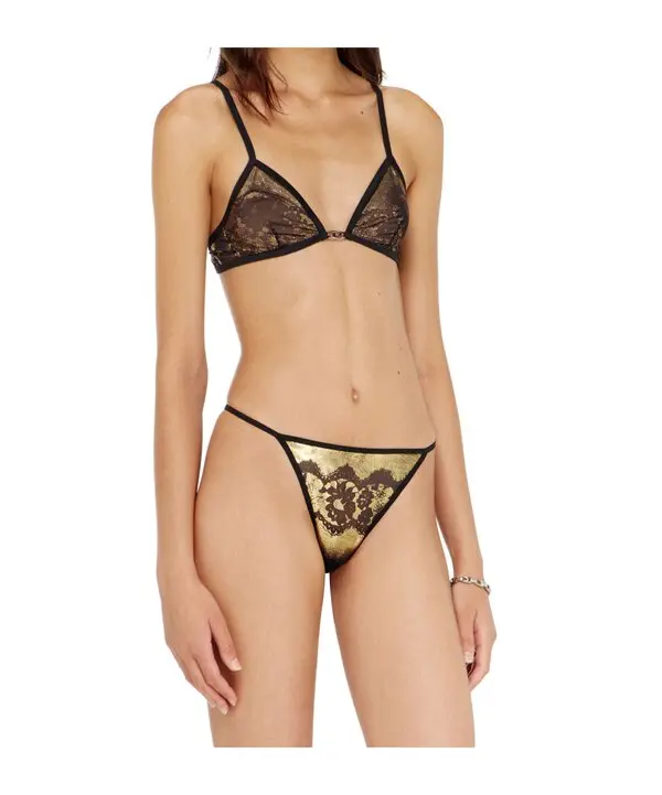 DIESEL® Stretch-tulle Bra With Metallic Effect - Black/gold
