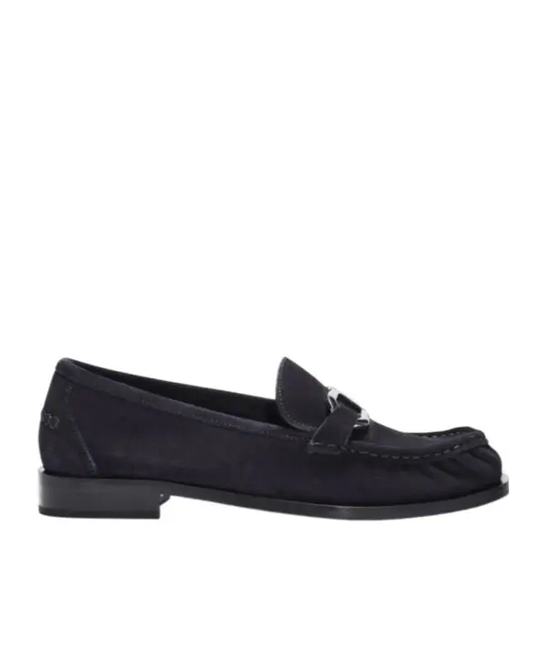 FERRAGAMO Round-toe Loafers With Engraved Logo Buckle - Navy Blue